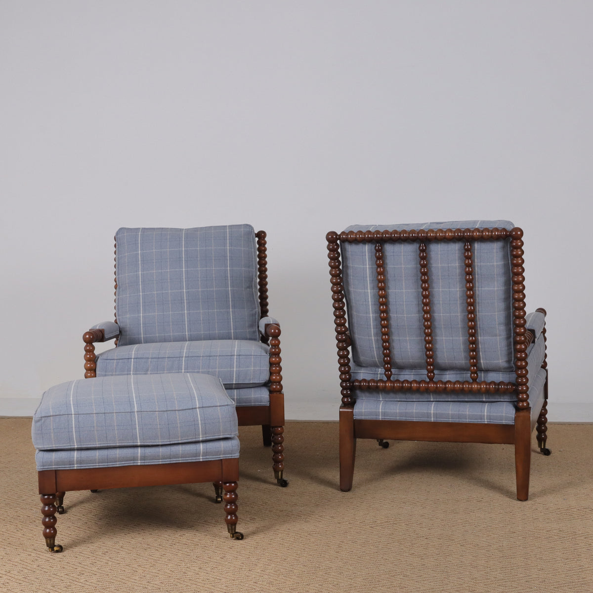 Pair of Marshall Spool Chairs & Ottoman – English Traditions