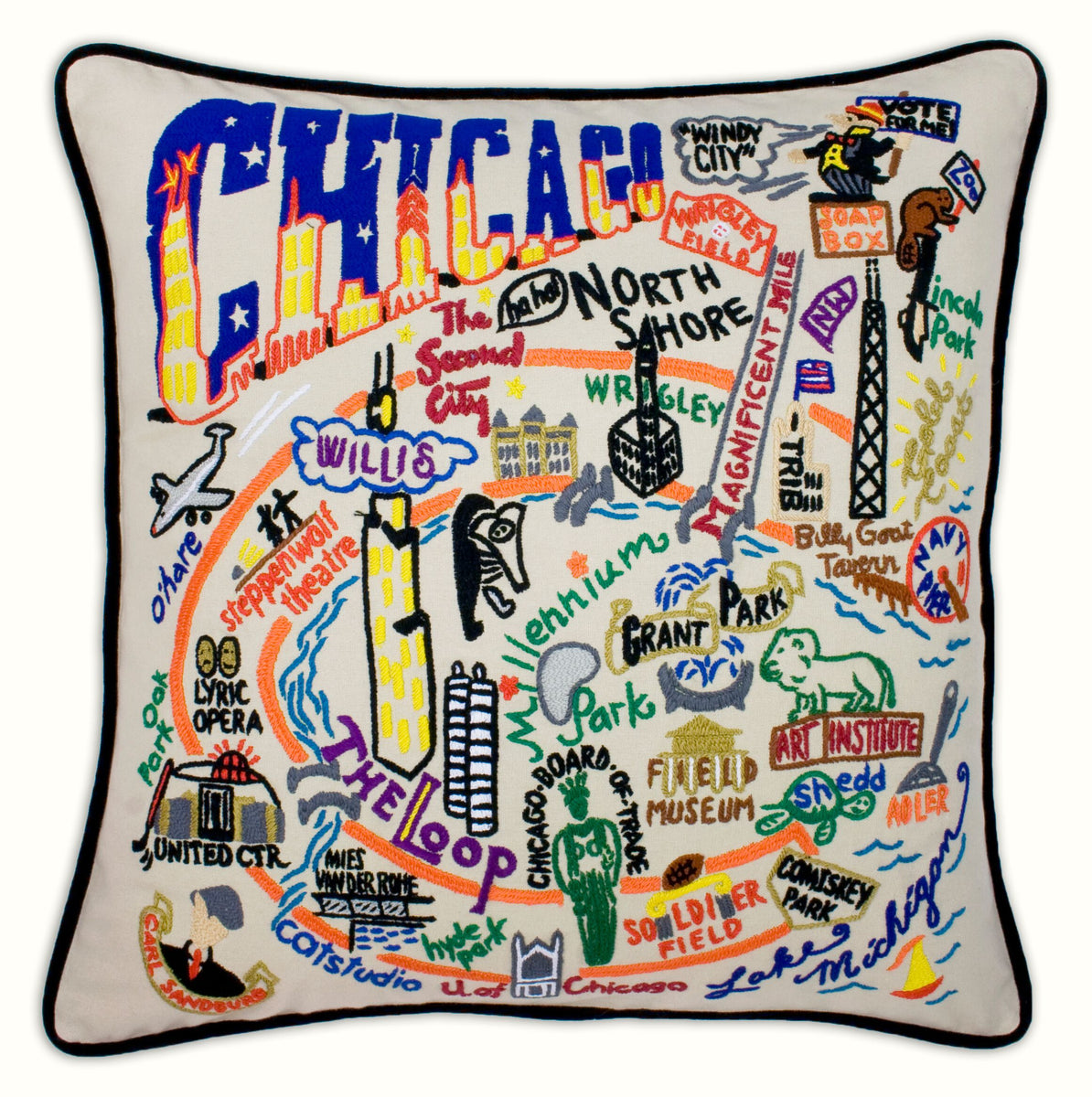 Chicago Hand-Embroidered Pillow – English Traditions