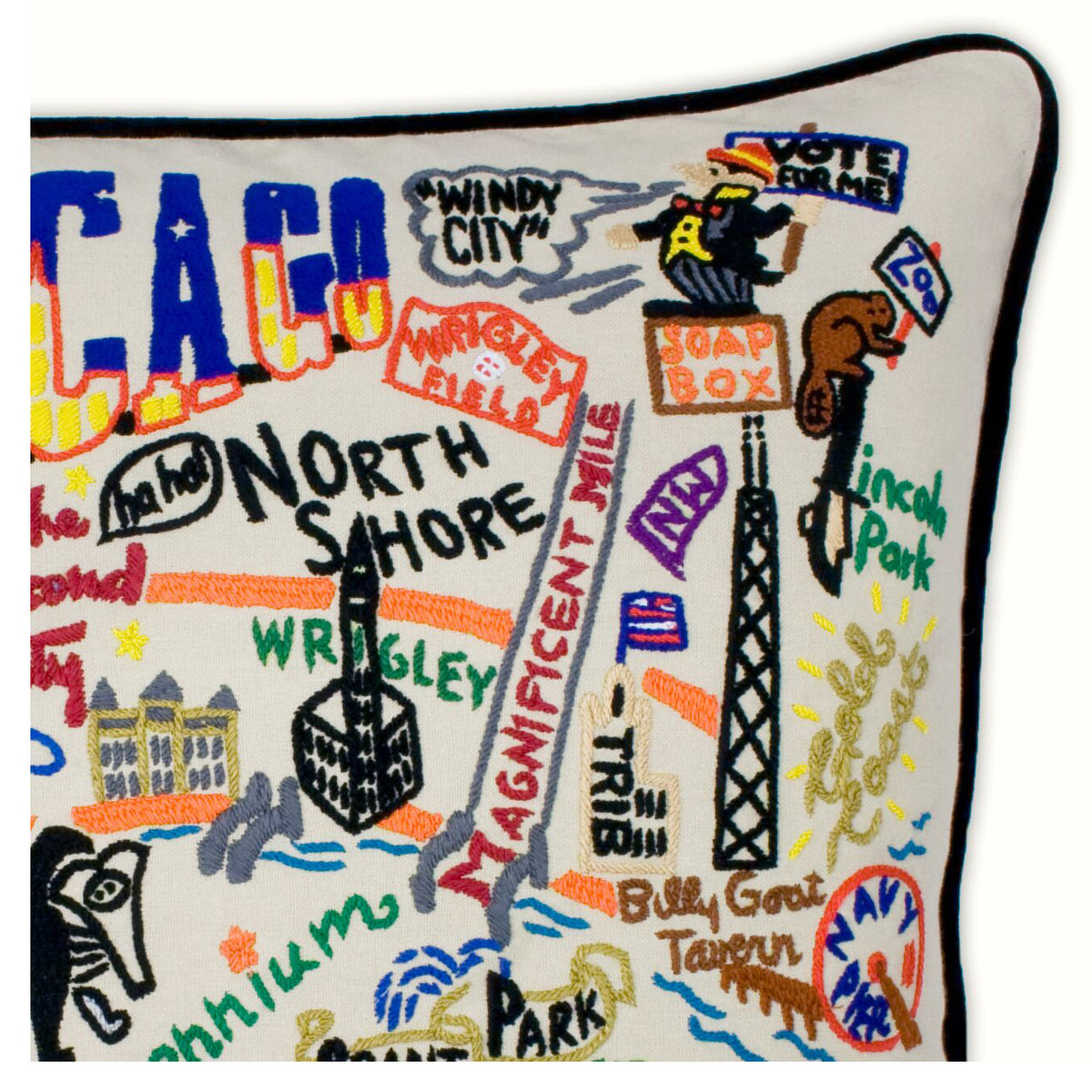 Chicago Hand-Embroidered Pillow – English Traditions