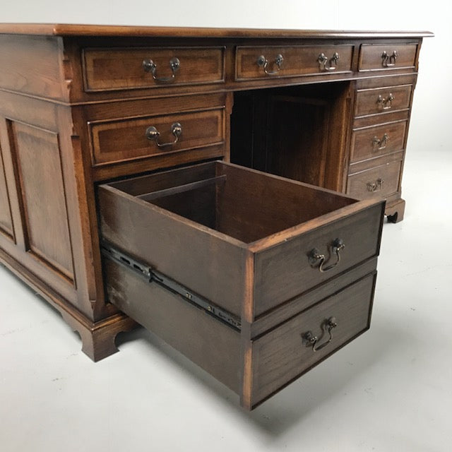 English Oak Desk with Yew Banding – English Traditions