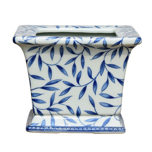 Blue & White Bamboo Square Porcelain Cachepot – English Traditions