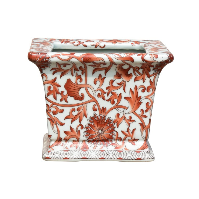 Coral Red Floral Square Cachepot – English Traditions