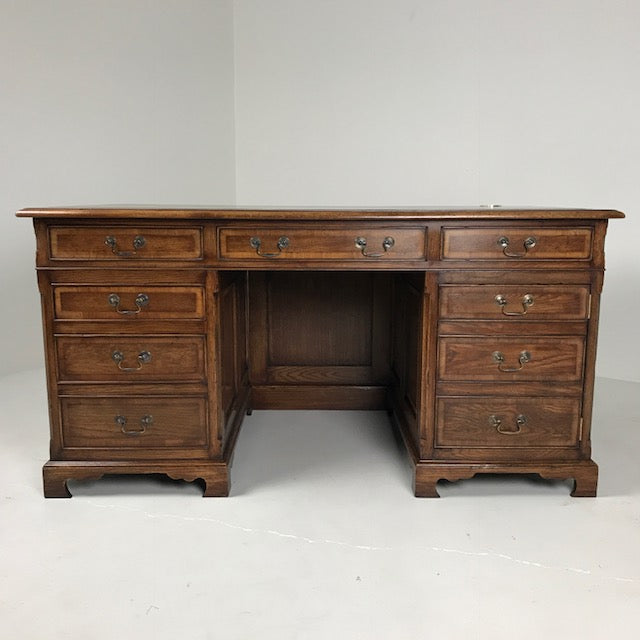English Oak Desk with Yew Banding – English Traditions
